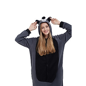 SimZoo Adult Animal Onesie Pajamas, Men and Women's Grey Raccoon Cosplay Costume Sleepwear, One-Piece Unisex Homewear Medium