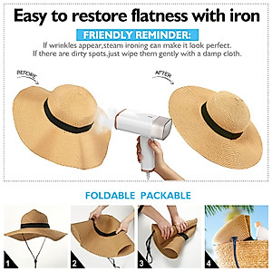 Foldable Beach Sun Hat for Women, UV Protection Wide Brim Straw Visor Hats, Fashionable Boho Hats for Girls, Outdoor Tribe Sun Hats for Travel Gardening Beach (Dark Khaki M)