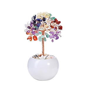 CrystalTears Chakra Crystal Tree Natural 7 Chakra Healing Crystal Gemstone Money Tree Feng Shui Stone Tree Life Ornament for Home Office Decor Wealth Good Luck Crystal Gift for Mom Mothers Day