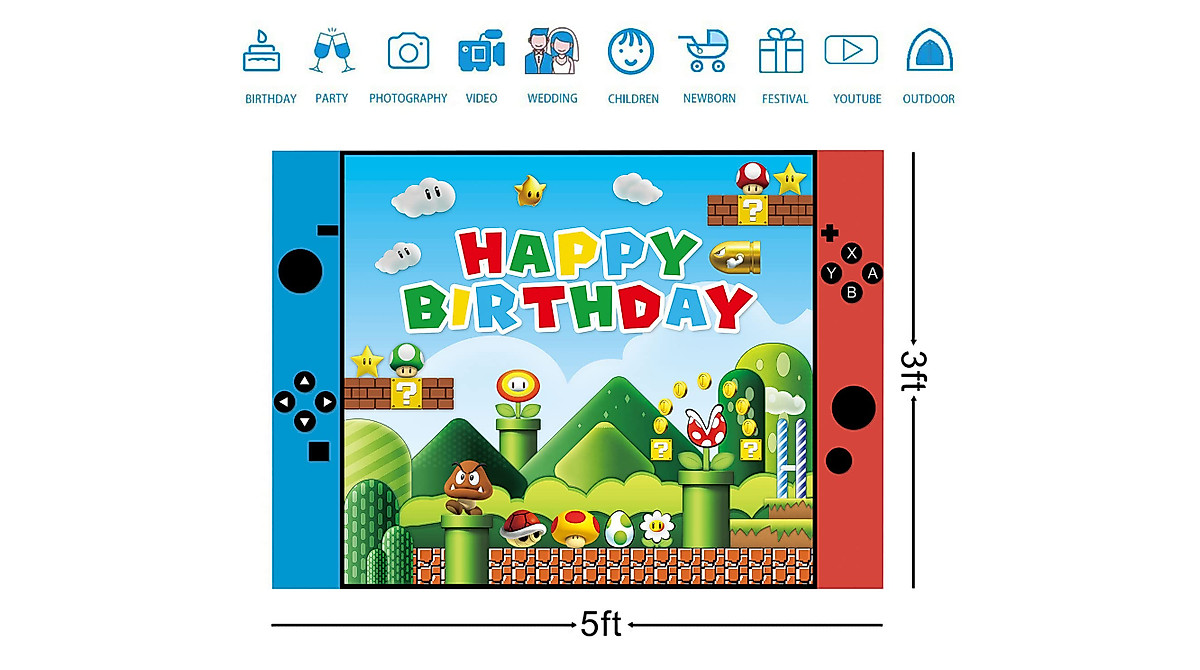 Adventure Video Game Birthday Backdrop for Kids