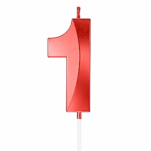 Pfizermay 2.76 Inch Red Glitter Happy Birthday Cake Candles Number Candles Cake Topper Decoration for Wedding, Festival, Reunions, Theme Party Anniversary Kids, Adults, Baby, Pets (Red, 1)