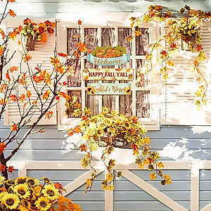 TOARTi Welcome Front Door Hanging Sign, Thankful & Blessed Pumpkin Fall Wood Plaque, Happy Fall Yall Wall Hanging for Home Wall Porch Farmhouse Harvest Thanksgiving Party Decor