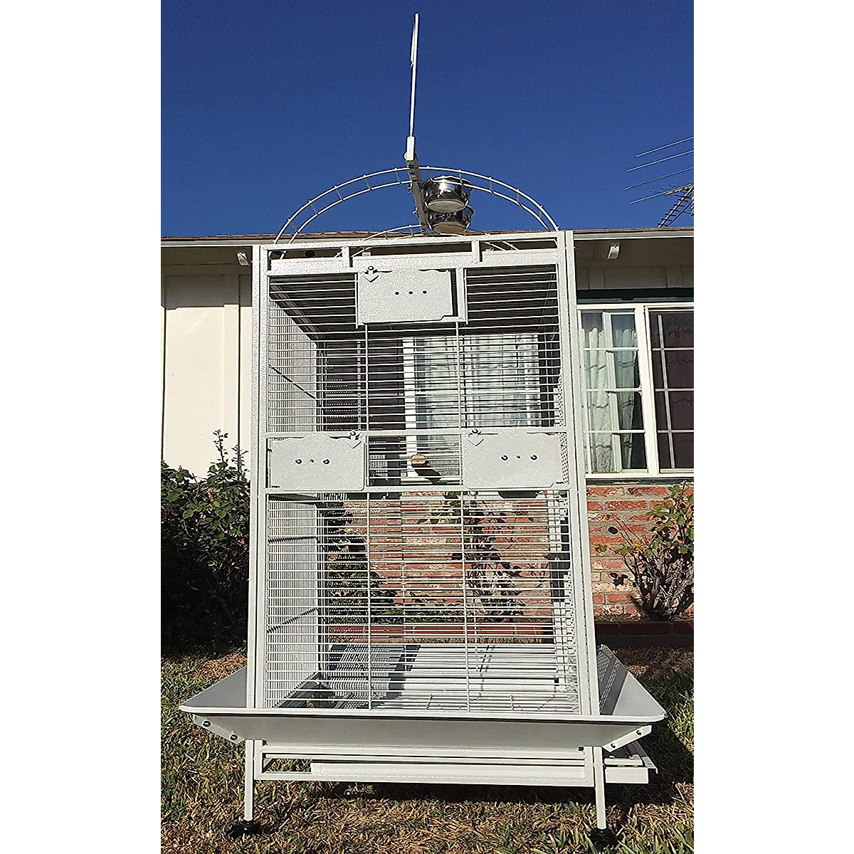 4-Size/2-Color; Extra Large Elegant Durable Play Top Bird Cage Parrot Finch Macaw Cockatoo Bird Wrought Iron Cage (White-Vein)