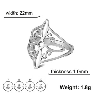 TEAMER Witches Knot Ring Stainless Steel Witchcraft Celtic Amulet Ring Geometric Celtic Knot Ring Vintage Jewelry For Women (8, Style 2 -Silver)