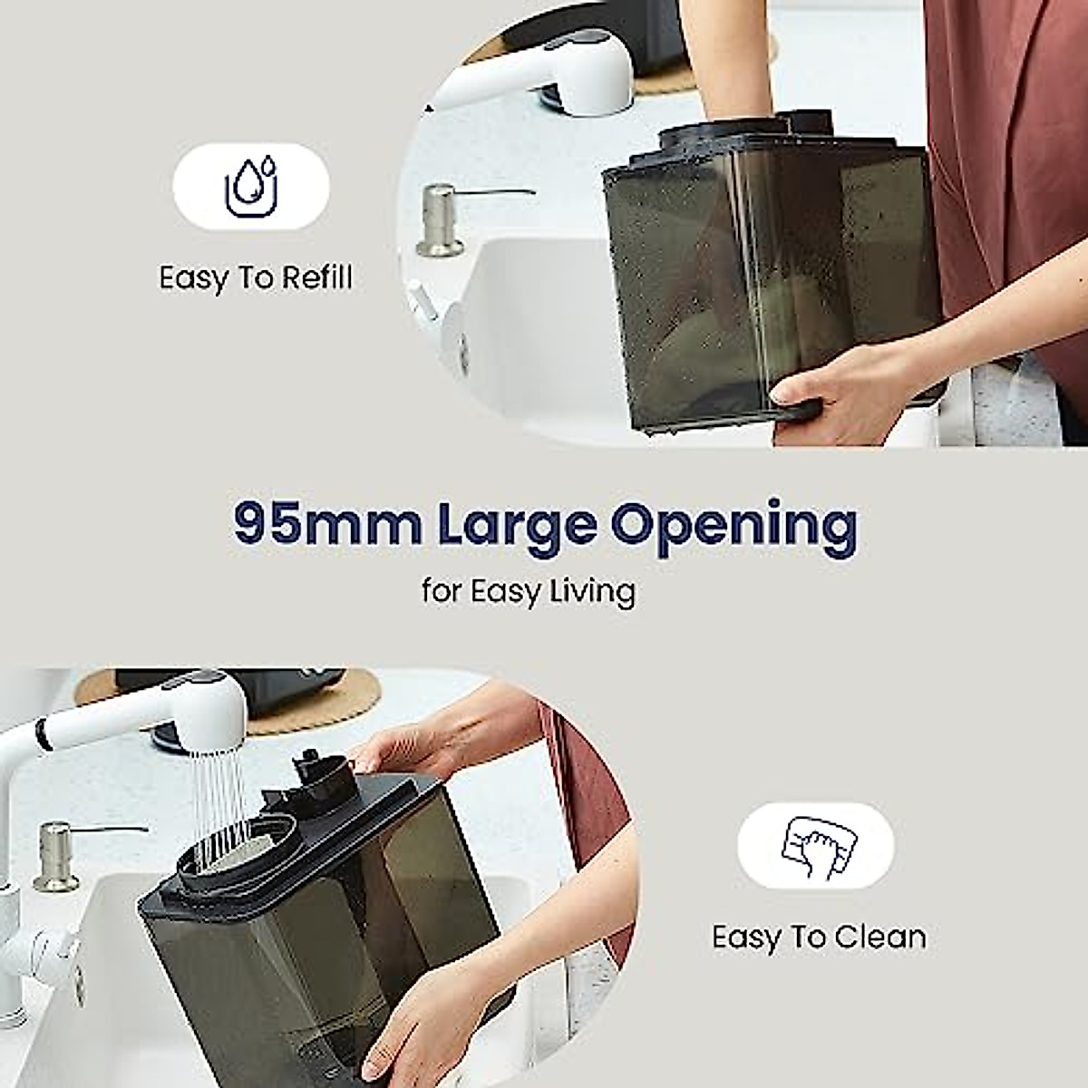 Rbioko Humidifiers for Large Room Bedroom (6.5L), Cool Mist Ultrasonic Vaporizer for Home Whole House Babies, Customized Humidity, Night Light, Whisper-Quiet (Black)