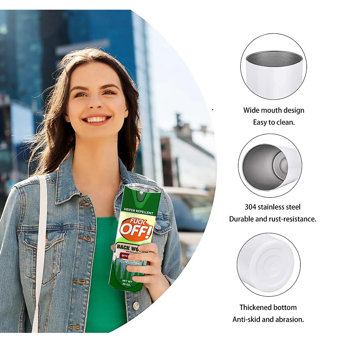 Fuck Off Back woods Insulated Skinny Tumblers Cup Coffee Mug with Lid Funny Gift 20oz - Reusable Stainless Steel Water Bottle for Hot & Cold Drinks Tea Cup Iced Coffee Travel Mug Fake Nozzle