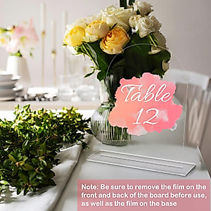 LUGUNU 12 Pack 5x7 Inch Blank Clear Arch Acrylic Sign with Stand Blank Arched Round Top Acrylic Sheet with Letter Stencils and Numbers DIY Acrylic Table Numbers Sign and Holder