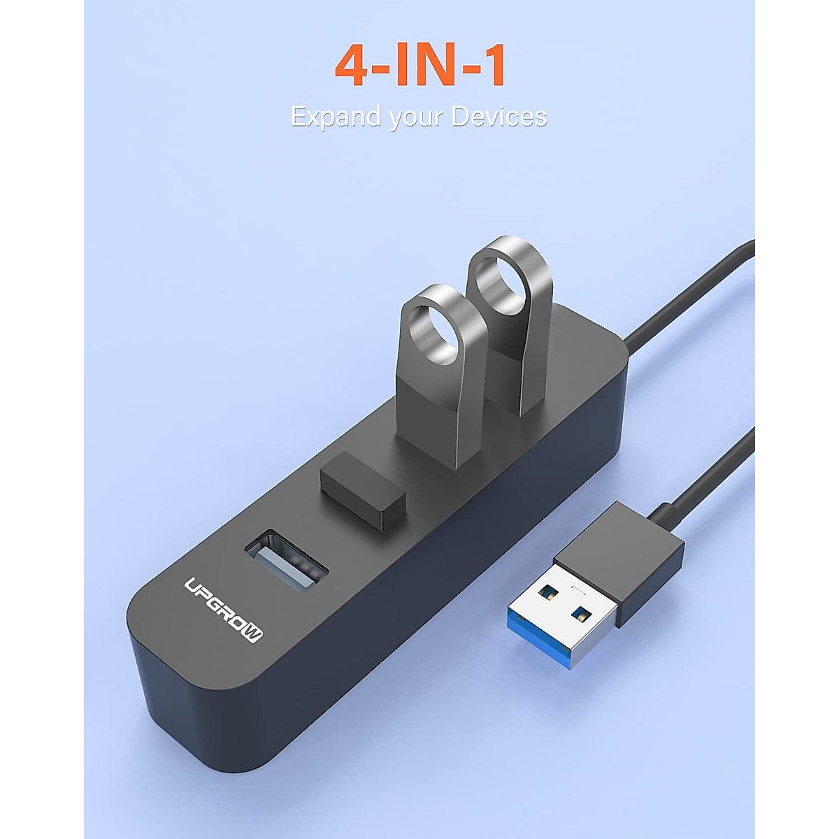 Upgrow USB 3.0 Hub 4-Port USB Hub with 5 Gbps USB Splitter for Laptop MacBook Mac Pro Mac Mini iMac Surface Pro XPS PC Flash Drive Mobile HDD-Black