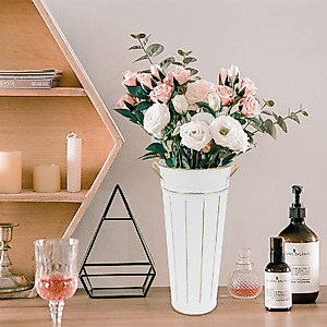 AULESET Galvanized Vase 12" Metal Flower Bucket Tin Vases for Home Decor,Farmhouse,Set of 4,White