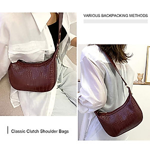 AMHDV Classic Clutch Shoulder Bags Crocodile Pattern Small Crossbody Handbag Bag with Zipper Closure(01brown)