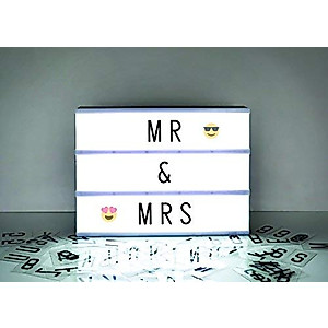 A4 Cinematic Light Box Sign - 105 Letters and Colour Emojis - USB or Battery Operated - USB Cable Included - Vintage Cinema LED Sign