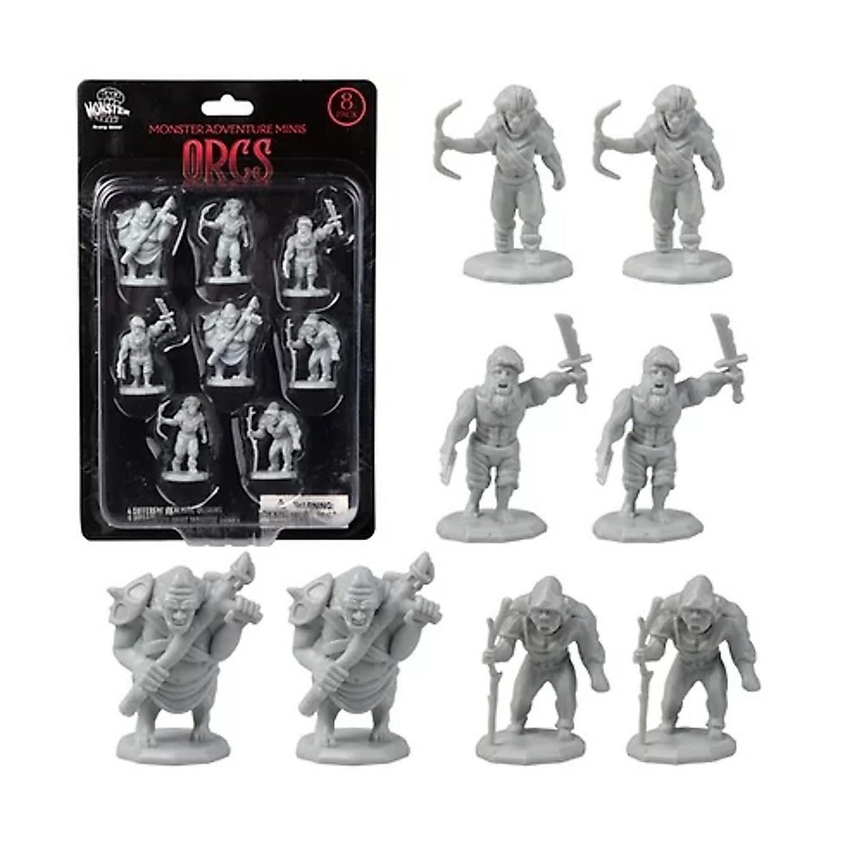 Fantasy Orc Mini Figures – 8 Unpainted Unique Designs – 1" Hex-Sized, Compatible with DND, Pathfinder & Tabletop RPGs – Realistic Orc Sculpts for Spooky Campaigns, & Game Nights