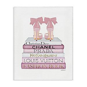 Stupell Industries Fashioner Shoes Bookstack Pink White Watercolor, Design by Artist Amanda Greenwood Wall Art, 24 x 30, Canvas