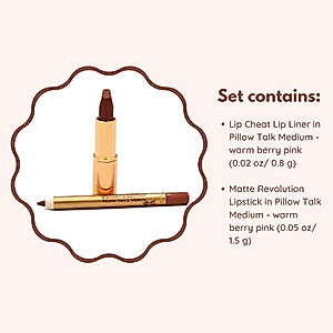 Charlotte Tilbury Mini Pillow Talk Duo Lip Kit Pillow Talk Medium - Travel Size Lip Makeup Set, Mini Lip Cheat Lip Liner and Mini Matte Revolution Lipstick, Long Lasting