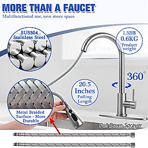 Stainless Steel 304 Kitchen Sink Faucet with Pull Down Spray Outdoor RV Kitchen Faucet Pull Out Extension Utility Farmhouse Faucets for Sink 1 Hole,Single Handle Rent Apartment Dorm Kitchen Faucet