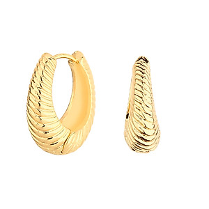 Wgoud Chunky Huggie Earring 14K Gold Hoop Earrings for Men Women Hypoallergenic, Thick Twist Earring (6 Prs Chunky Gold)