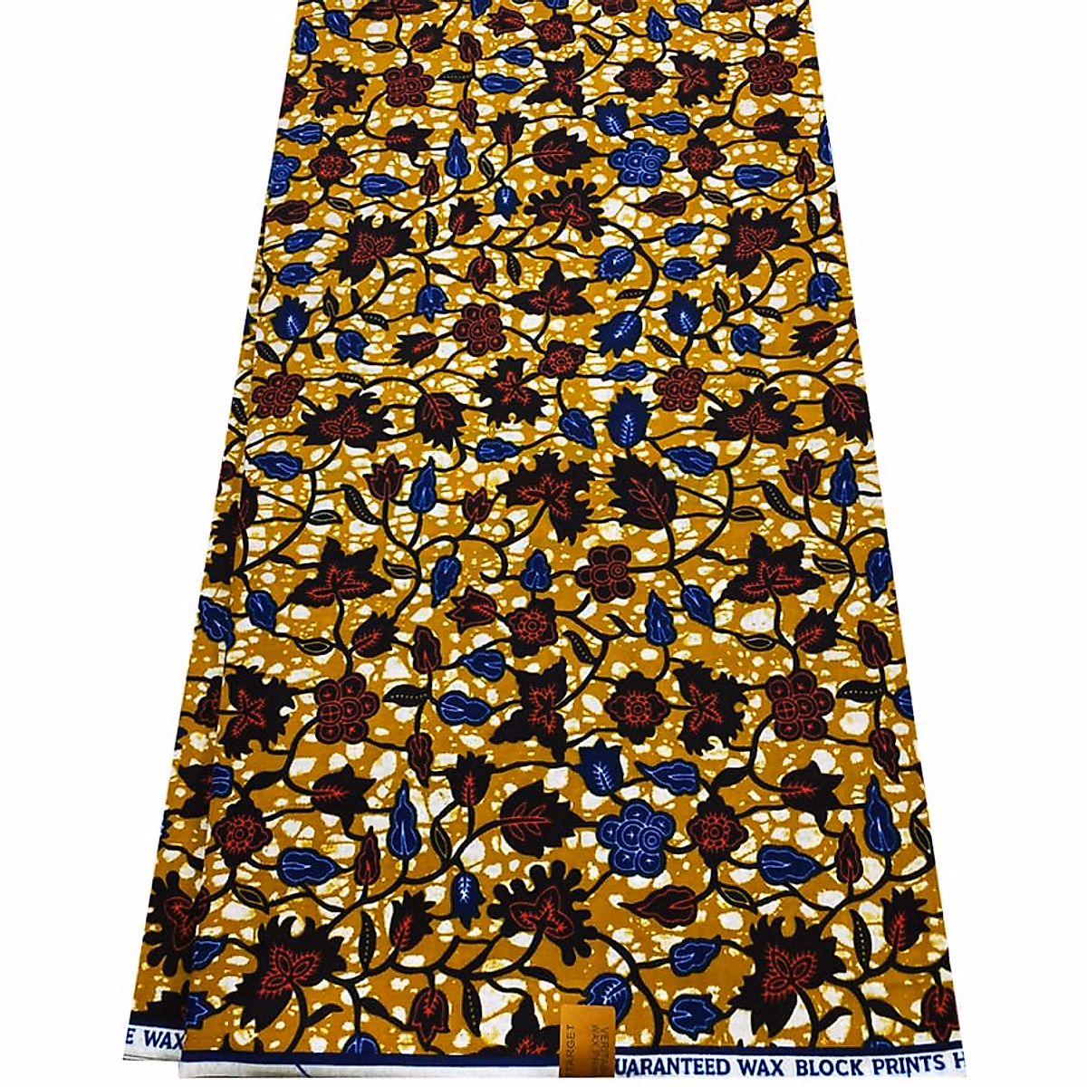 African Guaranteed Wax Block Prints Fabric/African Ankara Wrapper Fabric Wax Fabrics /-Sell by 6 Yards-100% Cotton-for Dresses- Red, Blue, White, Light-Gold