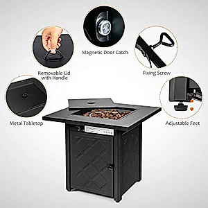 Giantex 28’’ Propane Fire Pit Table, 50,000 BTU Auto-Ignition Gas Fire Pit, Square Steel Fire Table with Lid, Multifunctional Gas Fire Pit Table for Patio Garden Poolside, CSA Certification