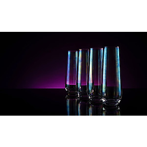 Iridescent Luster Pearl Radiance Set of 4 Champagne Glasses 10oz Each - Radiance White Pearl Whimsy and Nostalgia Large Wine Glass, Colored Wine Glasses, Iridescent Wine Glasses, Rainbow Glasses