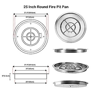 Stanbroil 25 inch Round Drop-in Fire Pit Pan with Spark Ignition Kit Propane Gas Version
