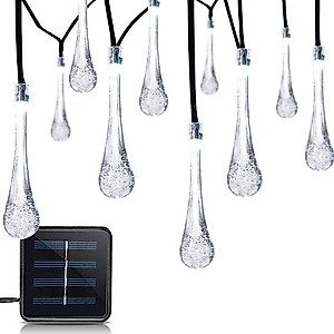 Solar String Lights，7m 50 LEDs Waterproof Teardrop-Shaped - White LED Outdoor String Lights for Cafe, Garden, Home, Landscape, Holiday, Wedding Decorations