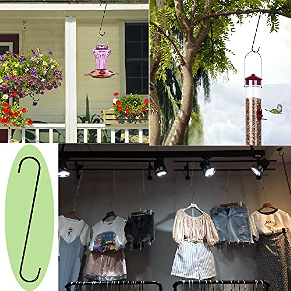 8 Pack S Hooks Heavy Duty 12 Inch Large S Shape Hooks for Hanging Plant Pots and Pans Steel Metal Hanger Hooks Black Long S-Hooks for Hanging Clothes, Plants, bird feeders, Garden Indoor Outdoor