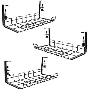 3Pack Under Desk Cable Management Tray,15.7'' Metal No Drill Steel Desk Cable Organizers, Wire Management Tray, Inward Or Outward Cable Rack,Desk Cable Tray With Wire Organizer And Desk Cord Organizer
