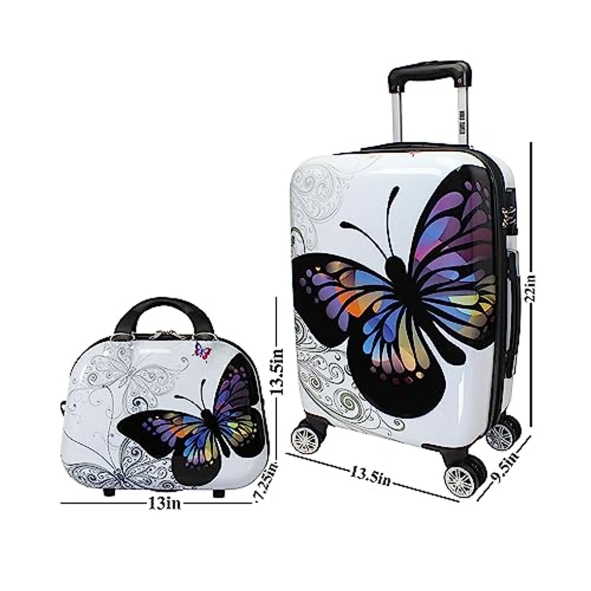 World Traveler Butterfly Polycarbonate Hardside Expandable Spinner Luggage with Enhanced Wheel System, 2-Piece Carry-On Set