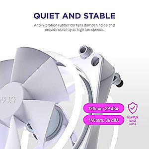 NZXT F140 RGB Duo - 140mm Dual-Sided RGB Fan – 20 Individually Addressable LEDs – Balanced Airflow and Static Pressure – Fluid Dynamic Bearing – PWM Control – Anti-Vibration Rubber Corners – White