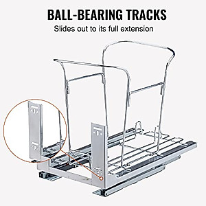 VEVOR Pull Out Trash Can, 37 Quart Recycling Bin with Silent Slide, 110 lbs Load Capacity Heavy Duty Garbage Under Mount Kitchen Waste Container for Kitchen Cabinet, Sink