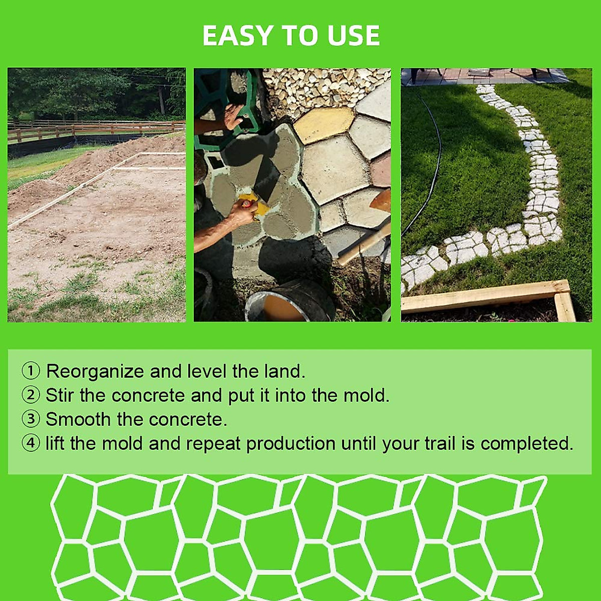 CJGQ Plus Size 19.6"x19.6"x1.7" Walk Maker Reusable Concrete Pathmate Stone Mold Stepping Stone Paver Lawn Patio Yard Garden DIY Path Maker Paving Moulds (Irregular)