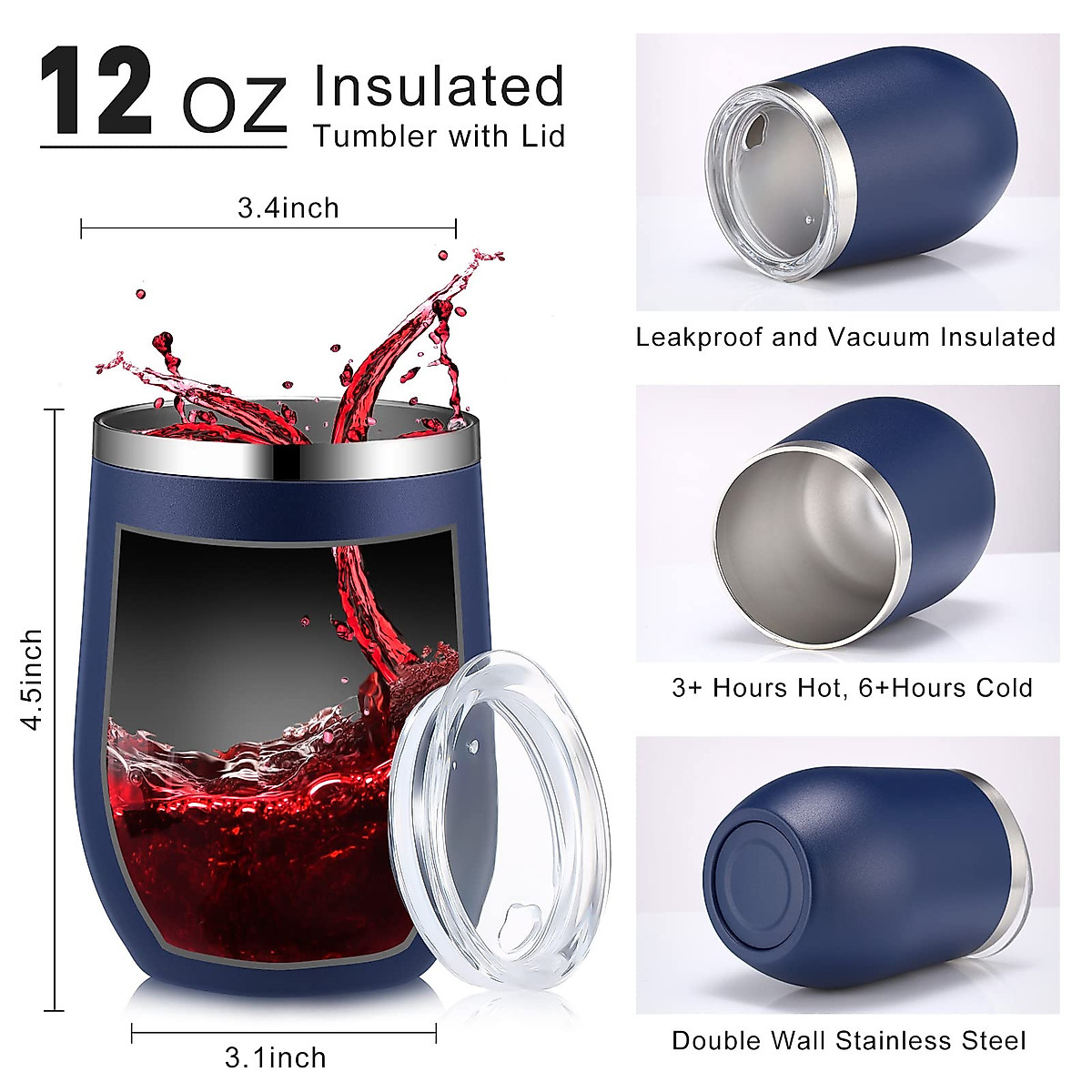 30 Pieces 12 oz Stainless Steel Wine Tumbler Bulk Double Wall Vacuum Insulated Wine Glasses with Lids and Straws Travel Mugs Coffee Tumbler Cups for Wedding Birthday Party Favor Gifts (Navy Blue)