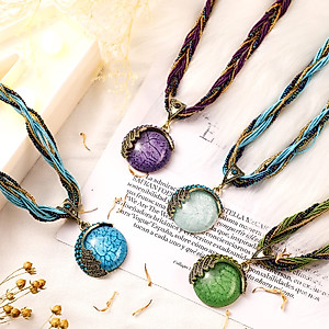 4 Pcs Bohemian Necklace for Women Turquoise Jewelry Necklace Statement Beaded Vintage Jewelry Rhinestone Long Necklace for Pendent Collar Necklace (Peacock Blue, Green, Light Purple, Lake Blue)