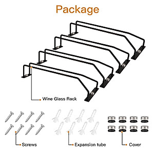 Yimerlen 10.8 Inch Black Wine Glass Rack, Under Cabinet Wine Glass Holder, Metal Stemware Rack Hanger for Kitchen Storage (4 Pack)