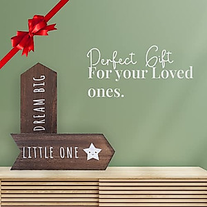 Dream Big Little One Sign - 2 Pcs Nursery Wall Decor, Moon Star Boy Girl Nursery Room Decor, Rustic Wooden Arrow Playroom Sign - Gender Neutral Woodland Decor, 14 X 5 inch, Brown