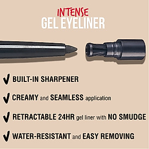 KISS NEW YORK Pro Intense Gel Eyeliner with Built-in Sharpener, Waterproof, Smudge-proof, Long Lasting Gel Eyeliner Pencil (Black)