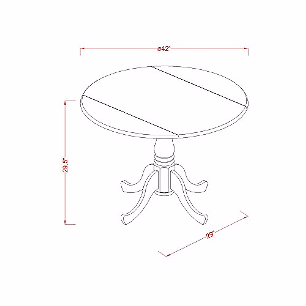 East West Furniture DLBO3-WHI-W 3 Piece Dining Room Table Set Contains a Round Kitchen Table with Dropleaf and 2 Dining Chairs, 42x42 Inch, Linen White