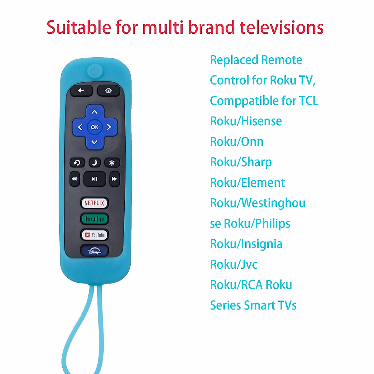 (Pack of 2) Replacement Remote Control for ROKU TV,Universal TV Remote Control with Protective case Compatible for Hisense/Philips/Sharp/Onn/Element/TCL Series TVs (Not for Roku Stick and Box)
