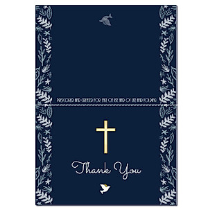 Elcer 20 Christian Thank You Cards Religious Catholic acknowledgment Notes Navy Blue & Gold Holy Communion Baptism Confirmation Christening Reconciliation Funeral with envelopes 8x5.5 (Navy Blue)