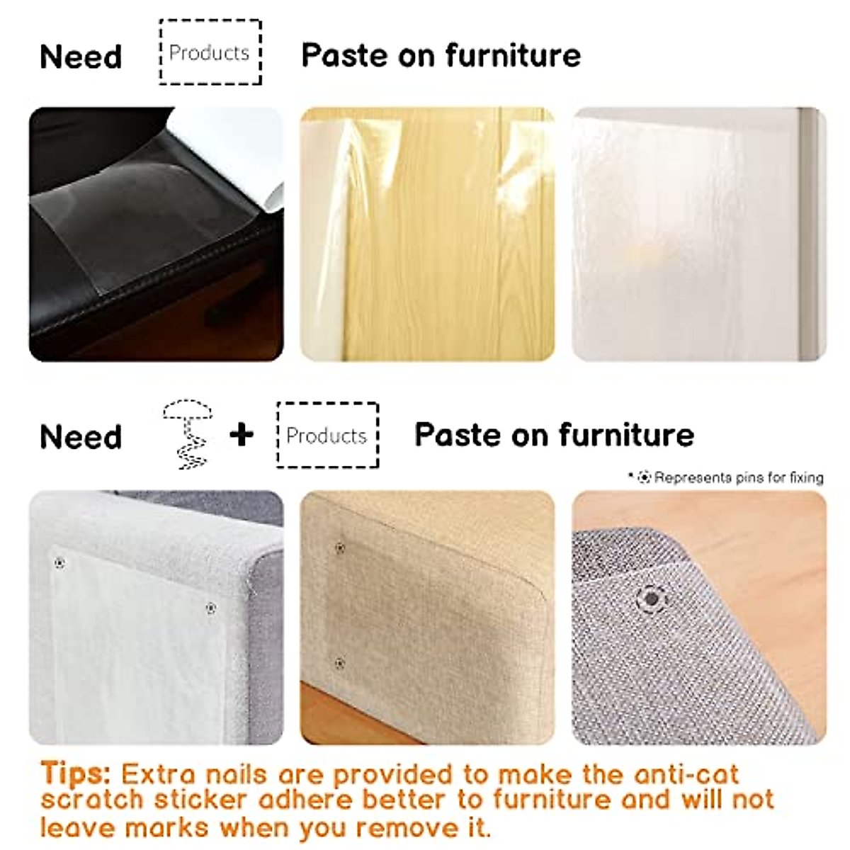 Cat Scratch Furniture Protector, 8 - Pack Cat Scratch Deterrent for Furniture, Couch Protector from Cat Claws, Anti Cat Scratch Protector, Twist Pins (Included)