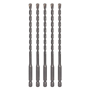 Sabre Tools 3/16 Inch x 6 Inch Masonry Drill Bit, Carbide Tipped 5-Pack for Concrete, Brick, Stone, 1/4” Hex Shank, Impact Performance (3/16” x 6”, 5)