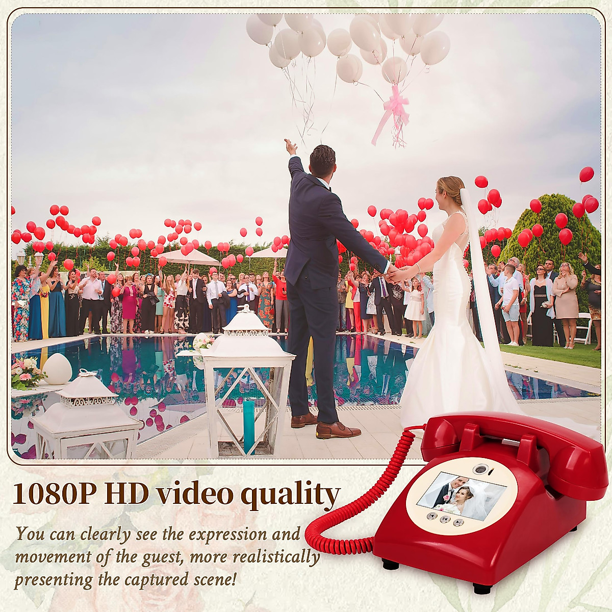 FiayaCom Video Audio Guest Book,1080P HD Video Phone Guestbook, Record Preserve Your Special Occasions, Ideal for Wedding Bridal Shower, Birthday, Graduations, Baby Shower(Red)