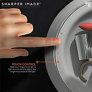 Sharper Image Spastudio Vanity Plus 10-Inch LED Mirror with Storage Trays, Touch-Activated Brightness Controls, Dimmable Halo Light Ring, 5X and 10X Magnification