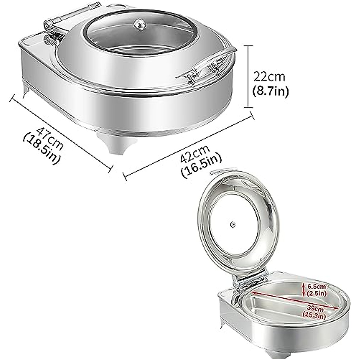 Electric Buffet Server,Food Warmer Tray, Adjustable Temperature, Portable Chafing Dish, Catering Buffet Serving Tray,Stainless Steel Material, 1 Slot, 2 Slots,Optional Singlegrid Round6L
