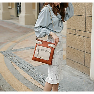 MKF Crossbody Bags for Women – PU Leather Lady Pocketbook Handbag – Side Messenger Purse, Shoulder Strap Tan-Brown