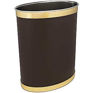 Made in USA 5-Gallon Sleek and Stylish Vinyl Mylar Waste Basket (13" X 11") (Faux Brown Leather)