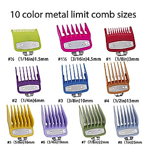 Clipper Guards Cutting Guides with Metal Clip Compatible with Wahl Clippers -Attachment #3171-500 1/8” to 1,Replacement Hair Guides Combs Set Fits for Most Full Size Hair Clippers/Trimmers (Colorful)