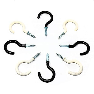 DIY.TK Cup Screw Hooks for Hanging, 32 Pack Ceiling Hooks 1-3/4 inch Vinyl Steel Cup Hooks Outdoor Indoor Porch Bathroom Kitchen Wall Hang Hooks for Coffee Tea Cup, Plant, Light, Mug – White,Black