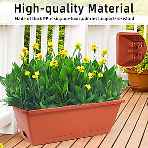 8pcs Window Box Planter,17 Inches Flower Window Boxes, Rectangle Planters Box with Drainage Holes and Trays, Plastic Vegetable Planters for Windowsill Patio Garden Home Decor Porch Yard (Red)