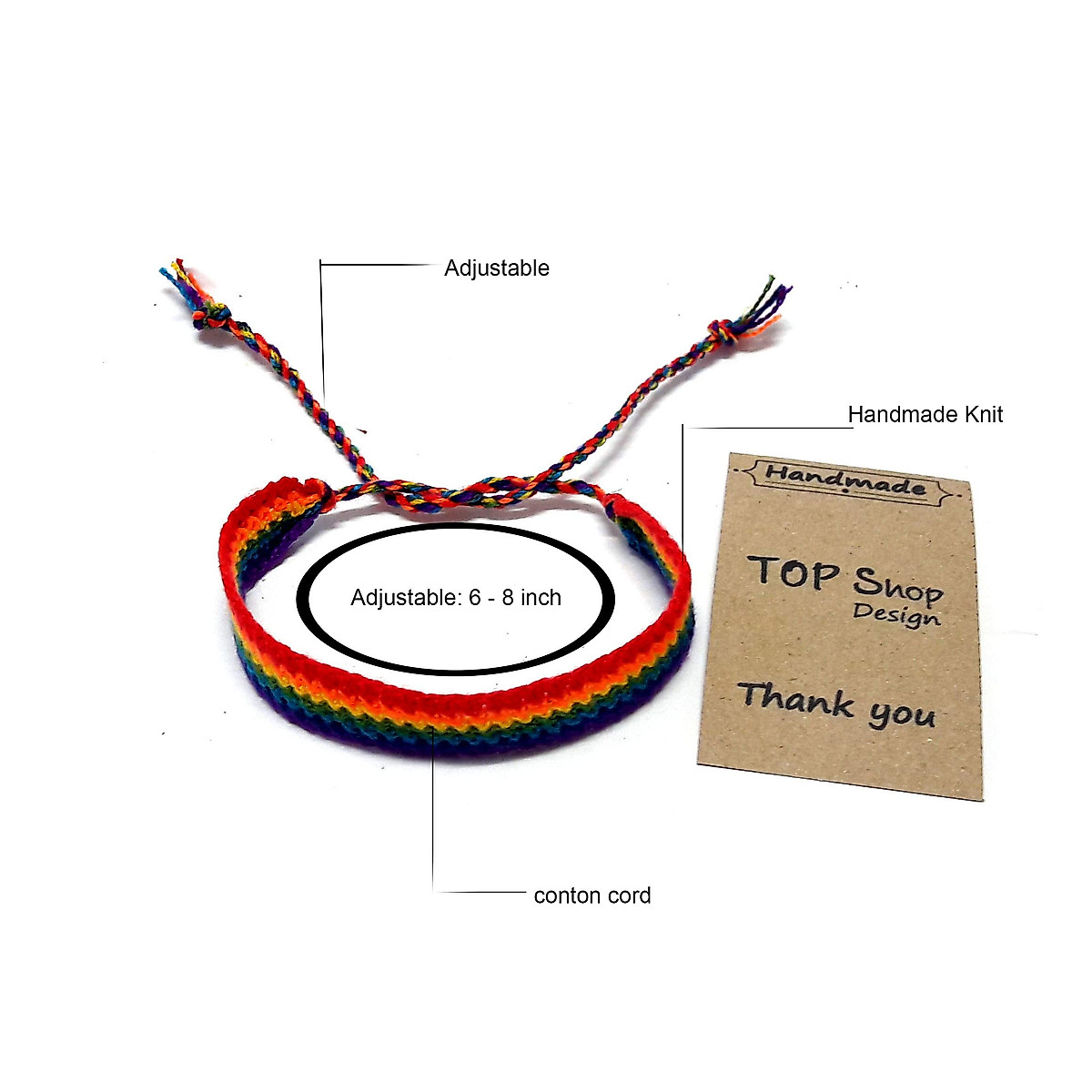 LAVIP Leather Handmade Men's Women's Rainbow Cord Bracelet Plaided Hippie Cotton Braided Gay Pride Wristband